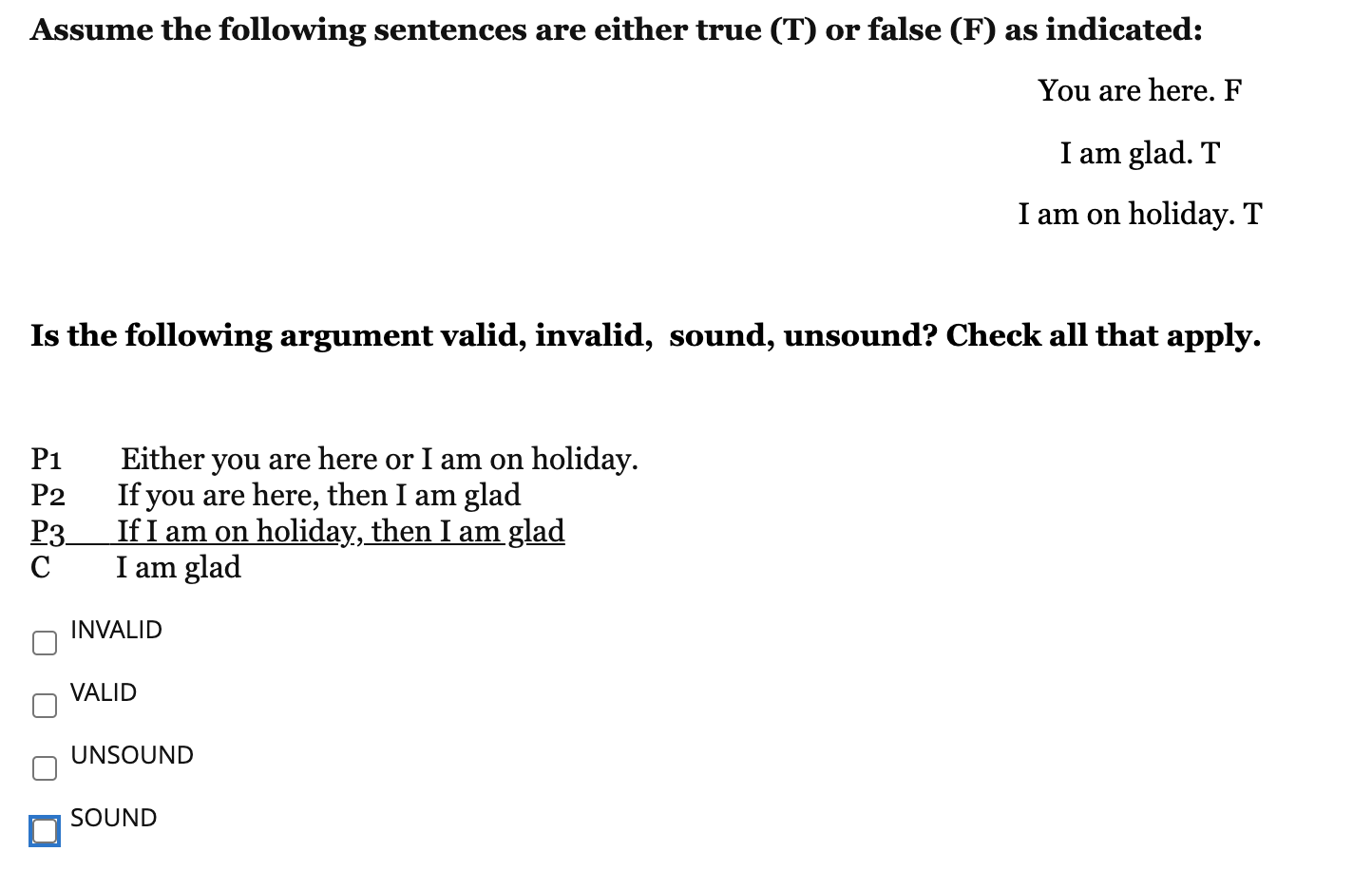 Solved Assume the following sentences are either true (T) or | Chegg.com