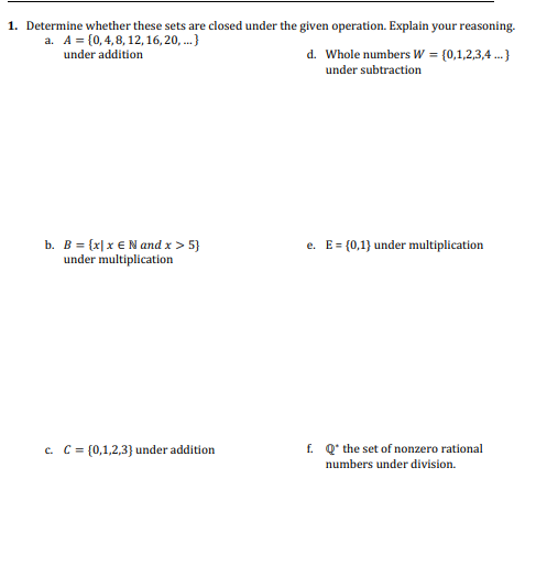 Solved 1. Determine whether these sets are closed under the | Chegg.com
