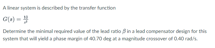 A linear system is described by the transfer function | Chegg.com