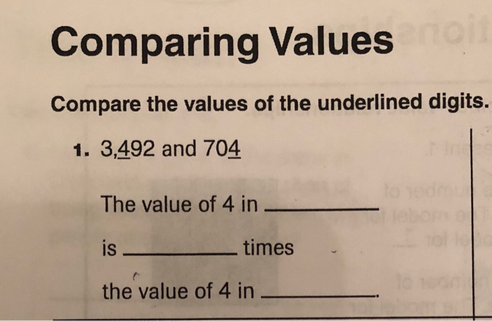Solved Comparing Values Compare the values of the underlined | Chegg.com