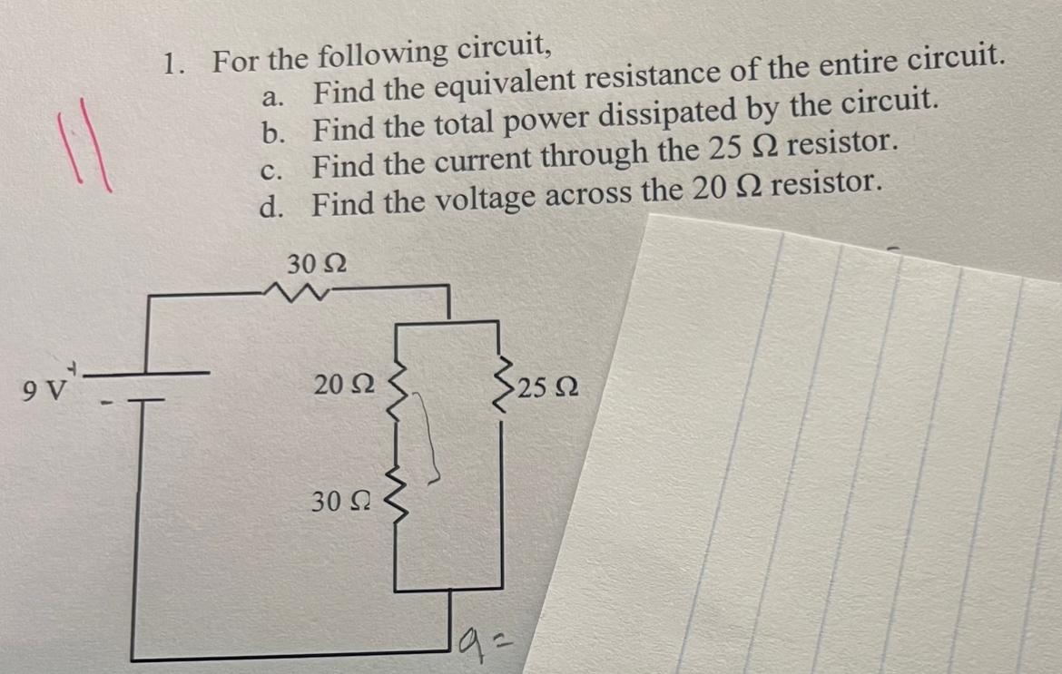 Solved 1. For the following circuit, a. Find the equivalent | Chegg.com