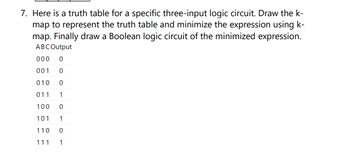 Solved 7. Here is a truth table for a specific three-input | Chegg.com
