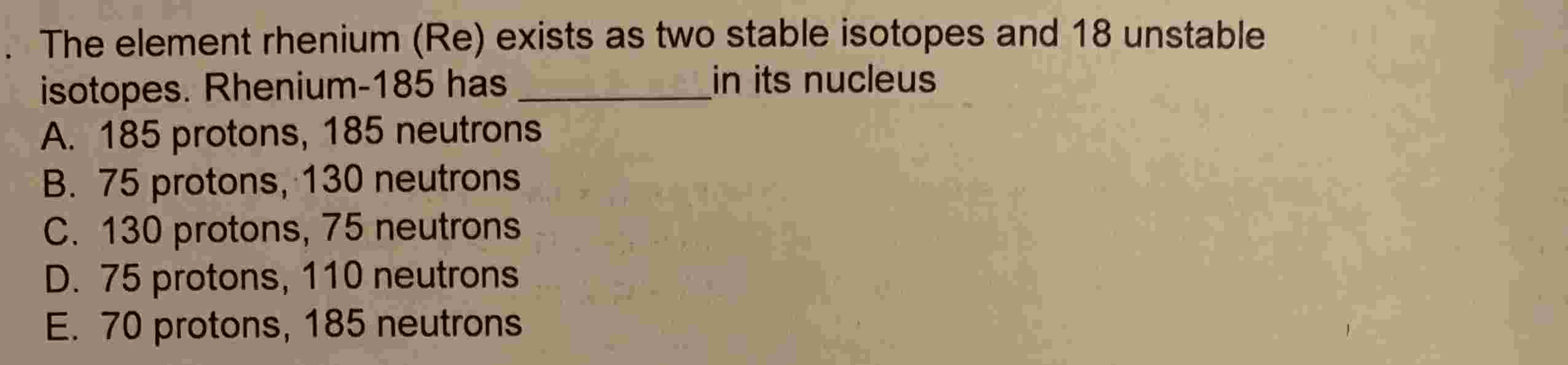 Solved The element rhenium ( ﻿Re) ﻿exists as two stable | Chegg.com