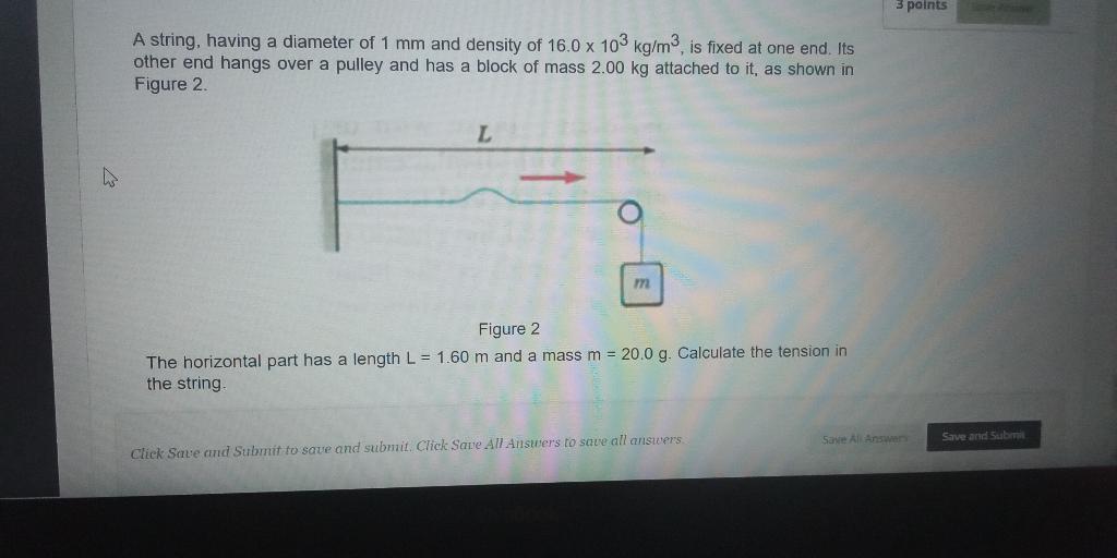 Solved A string, having a diameter of 1 mm and density of | Chegg.com