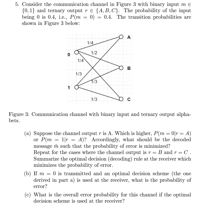 Solved 5. Consider the communication channel in Figure 3 | Chegg.com