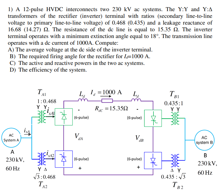 Solved 1) A 12-pulse HVDC interconnects two 230kV ac | Chegg.com