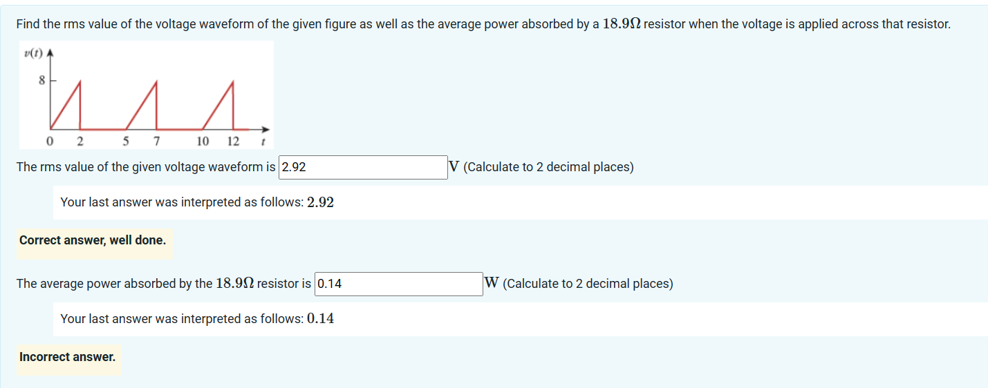Solved Find the rms value of the voltage waveform of the | Chegg.com