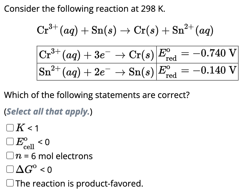 Solved Consider the following reaction at 298 K. | Chegg.com