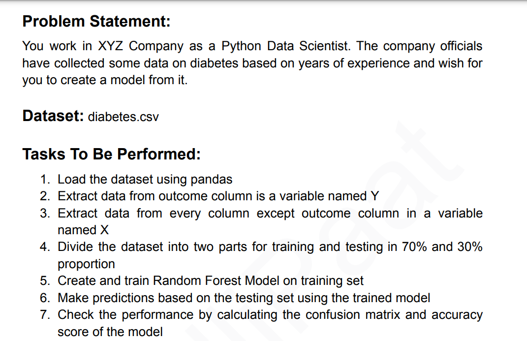 Solved Problem Statement: You work in XYZ Company as a | Chegg.com