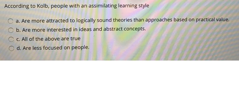 Solved According to Kolb, people with an assimilating | Chegg.com
