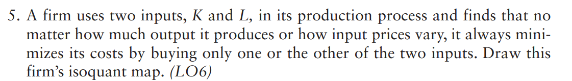 Solved 5. A firm uses two inputs, K and L, in its production | Chegg.com