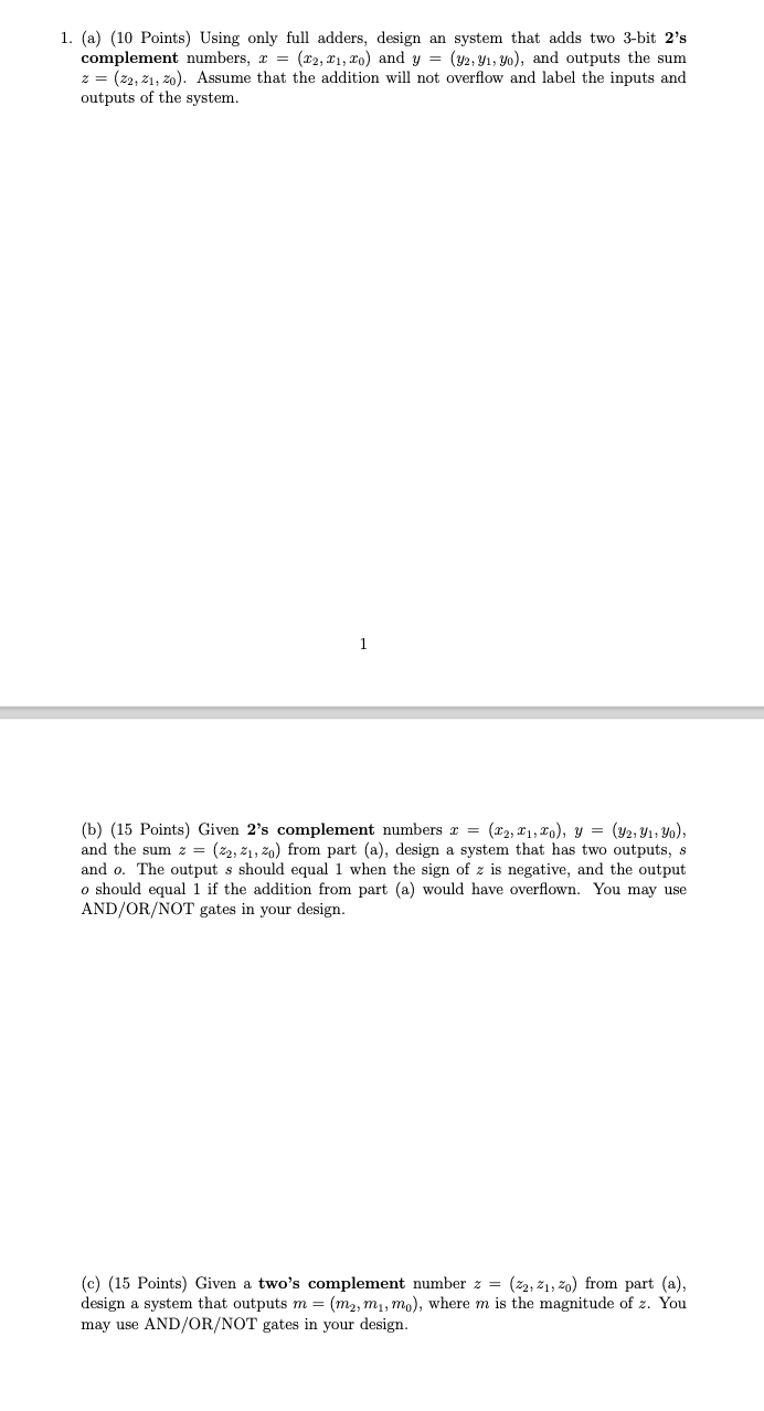 Solved 1. (a) (10 Points) Using only full adders, design an | Chegg.com