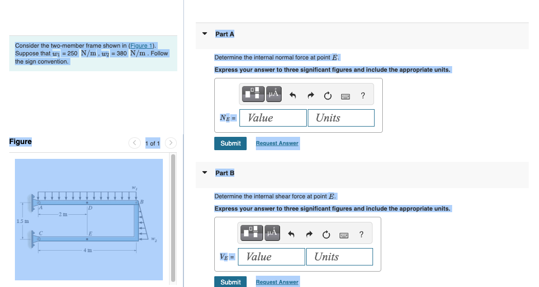 Solved Consider the two-member frame shown in (Figure 1). | Chegg.com