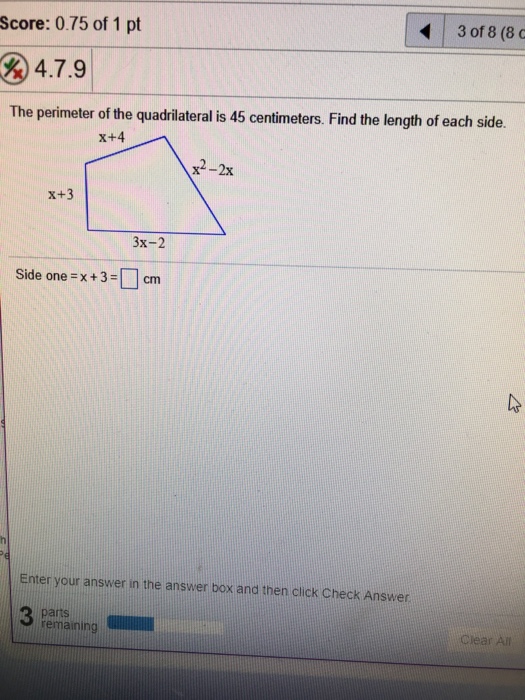 Solved The perimeter of the quadrilateral is 45 centimeters. | Chegg.com