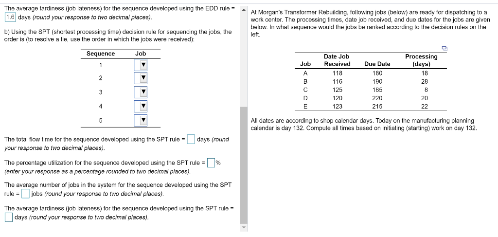 Solved = The average tardiness (job lateness) for the | Chegg.com