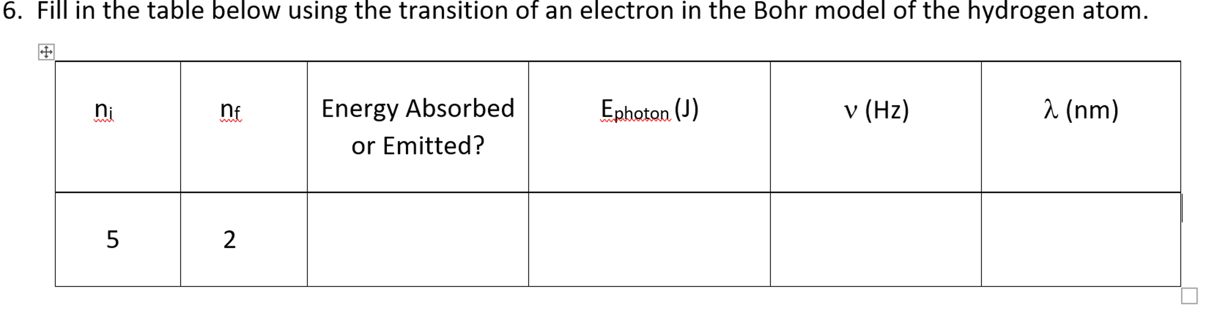 Solved please help!!!Fill in the table below using the | Chegg.com