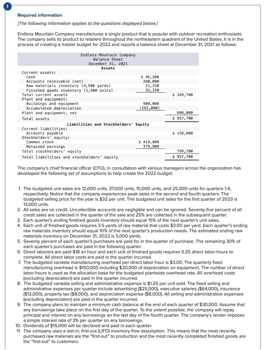 Solved Required information [The following information | Chegg.com
