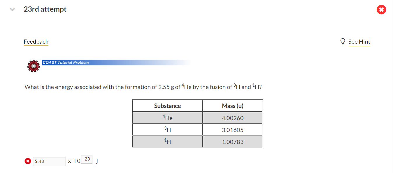 Solved 23rd attempt Feedback See Hint COAST Tutorial Problem | Chegg.com