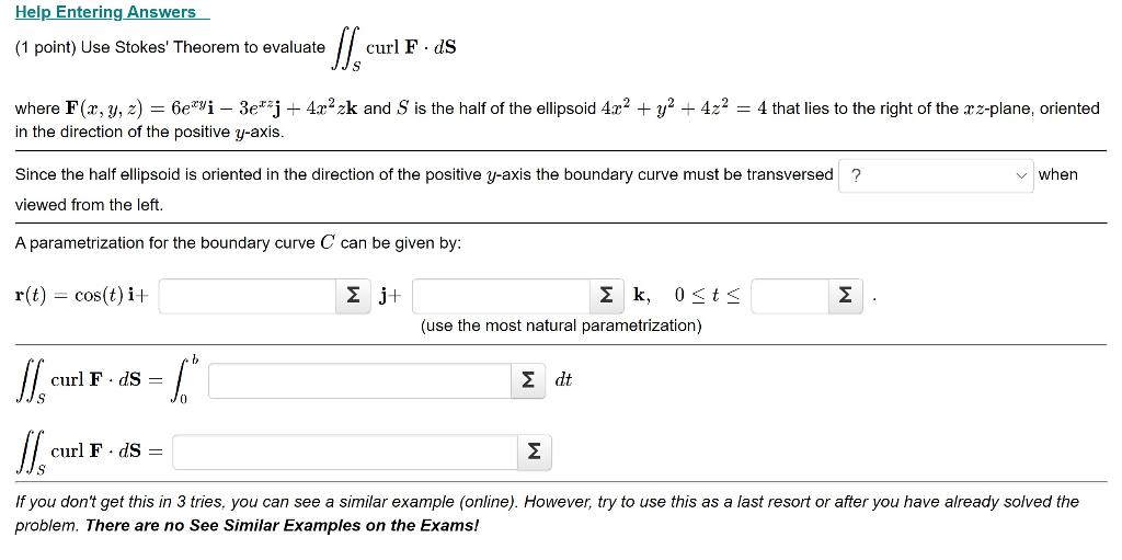Solved Help Entering Answers (1 point) Use Stokes' Theorem | Chegg.com