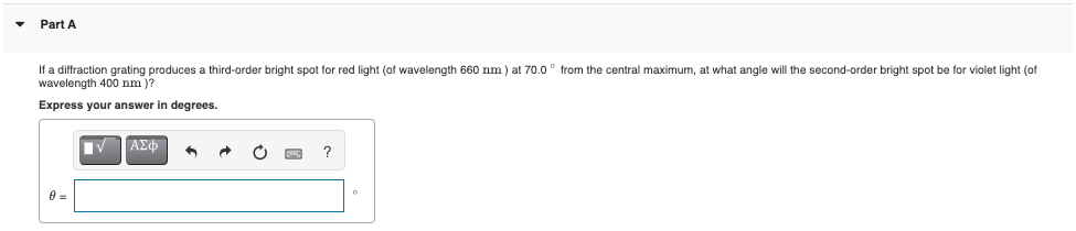 Solved Part A If a diffraction grating produces a | Chegg.com