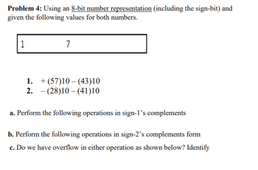 Solved Problem 4: Using an 8-bit number representation | Chegg.com