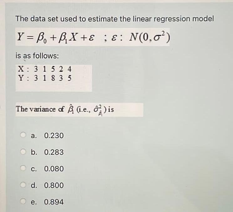 Solved The data set used to estimate the linear regression | Chegg.com