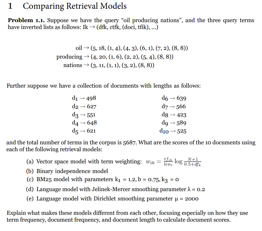 1 Comparing Retrieval Models Problem 1.1. Suppose we | Chegg.com