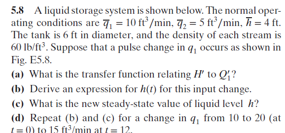 Solved 5.8 A liquid storage system is shown below. The | Chegg.com