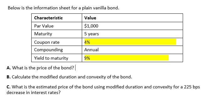 Solved Below is the information sheet for a plain vanilla | Chegg.com