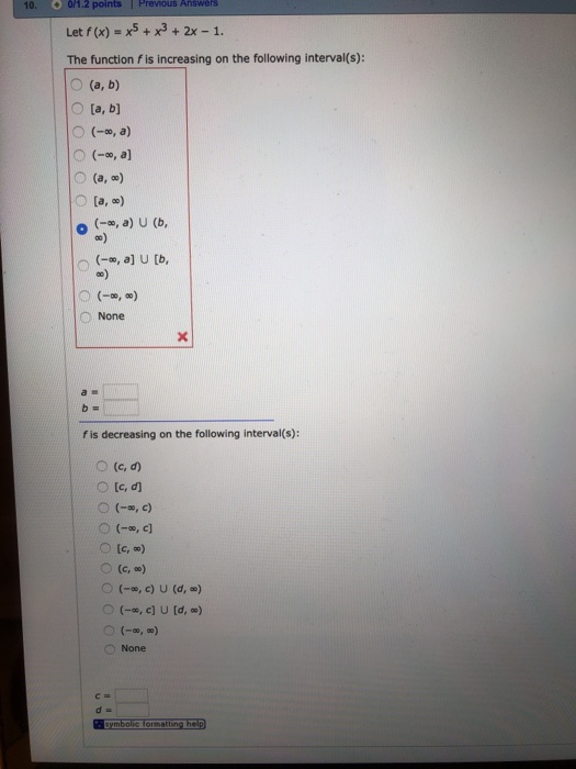 Solved 10. 0/1.2 points Let f(x) =x5 +x3 + 2x-1. The | Chegg.com