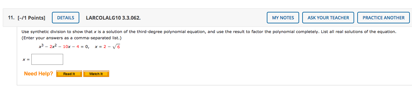 Solved 8. [-/1 Points) DETAILS LARCOLALG10 3.3.050. Write | Chegg.com