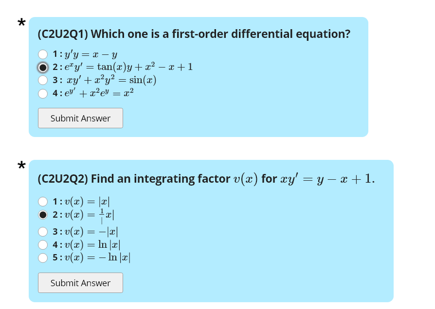 Solved * (C2U2Q1) Which one is a first-order differential | Chegg.com