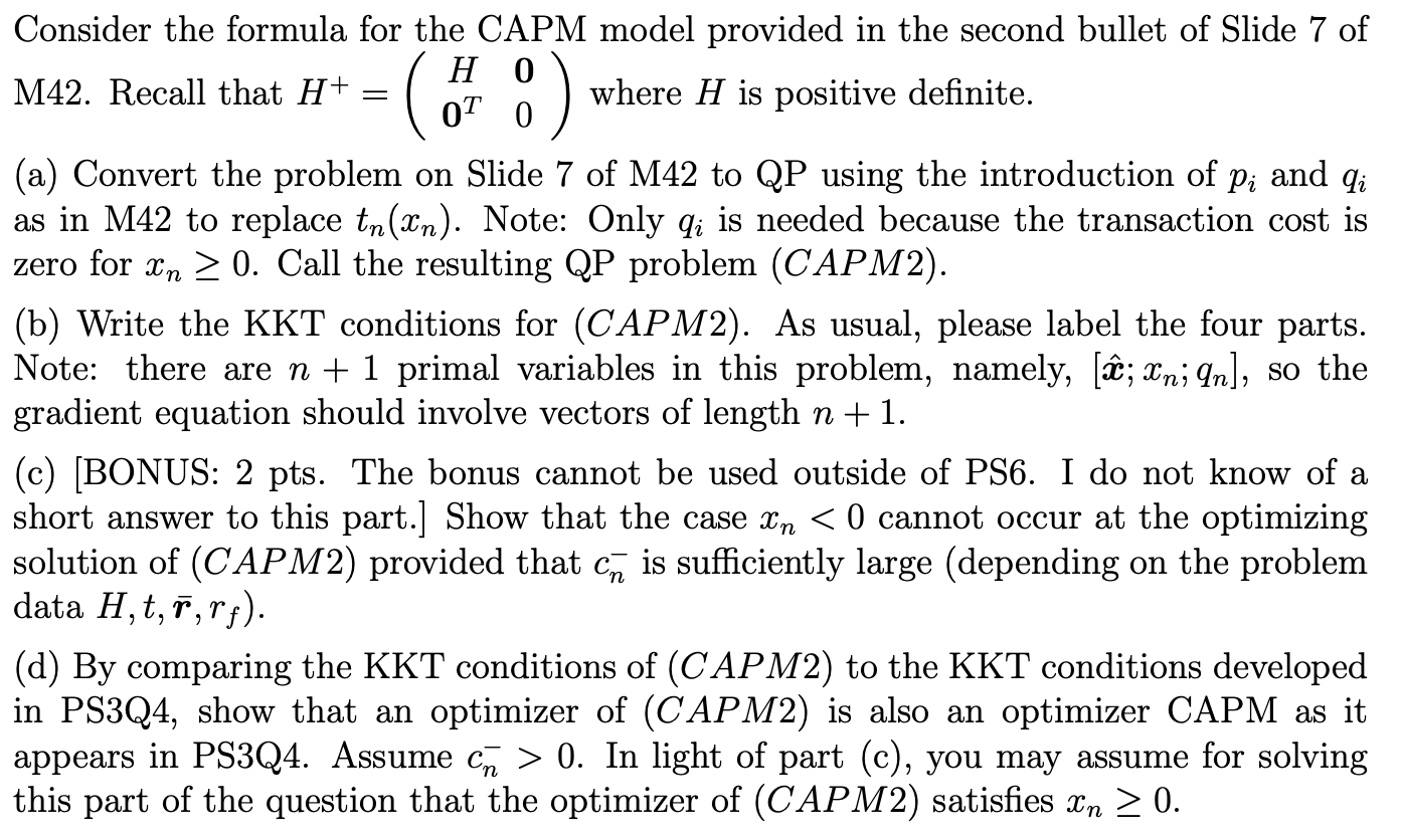 = (67 Consider the formula for the CAPM model | Chegg.com