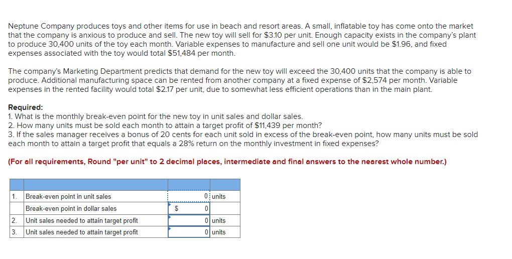 Solved Neptune Company produces toys and other items for use | Chegg.com