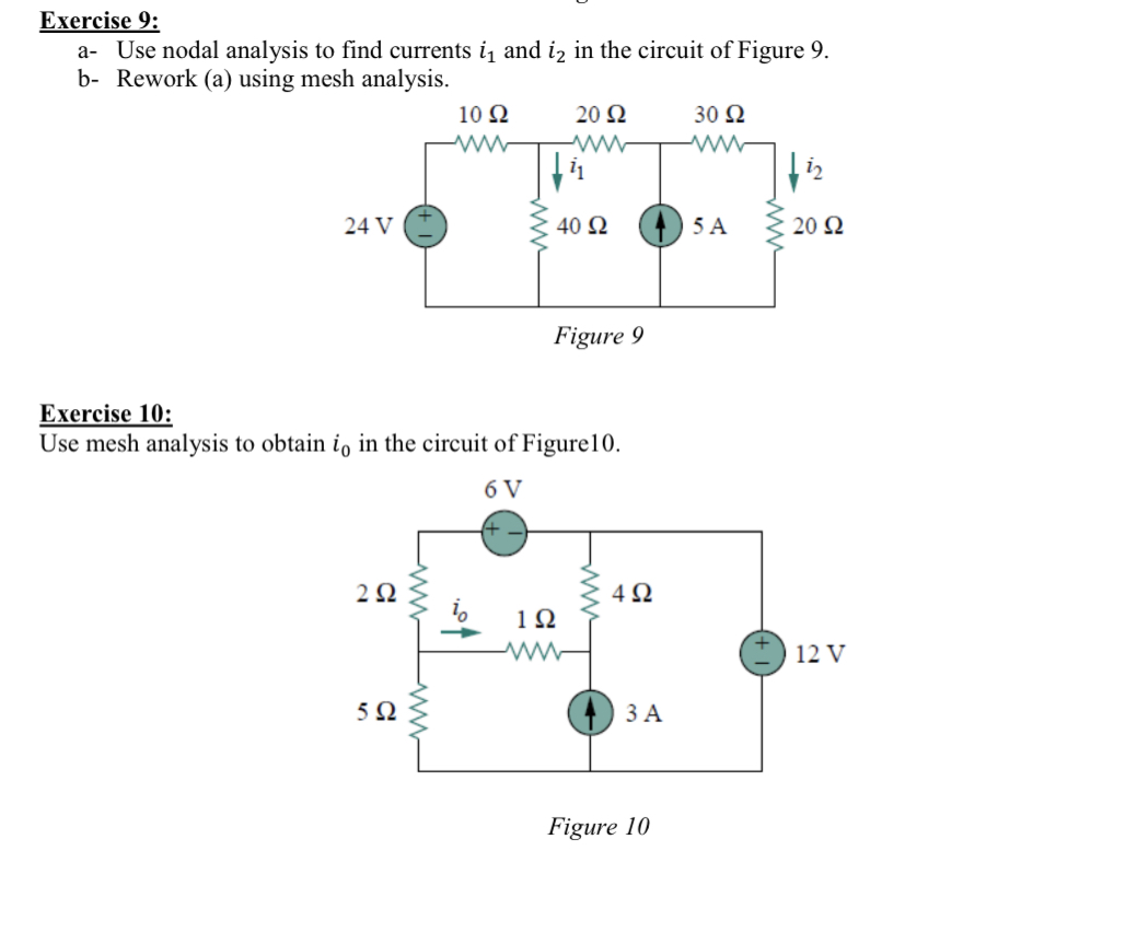 Exercise 9: a- Use nodal analysis to find currents i1 | Chegg.com