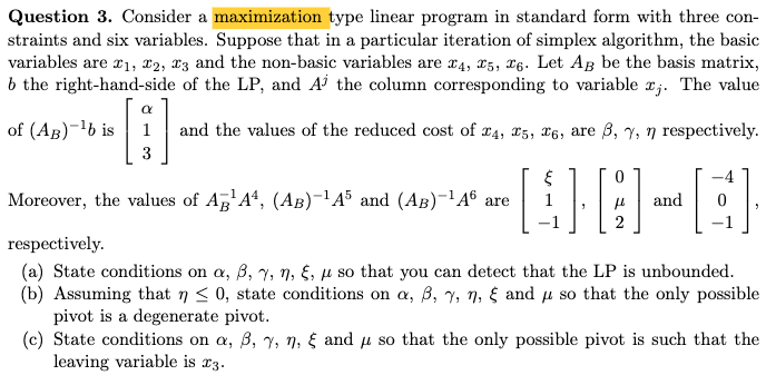 Question 3. Consider a maximization type linear | Chegg.com