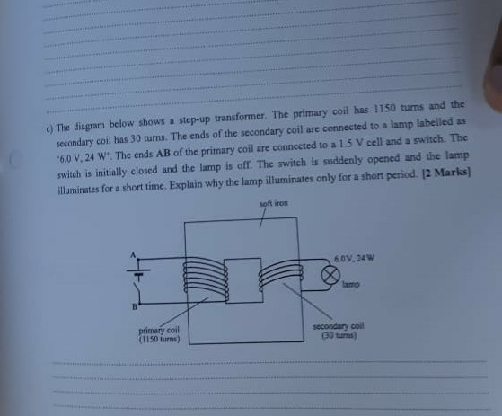 Solved c) The diagram below shows a step-up transformer. The | Chegg.com