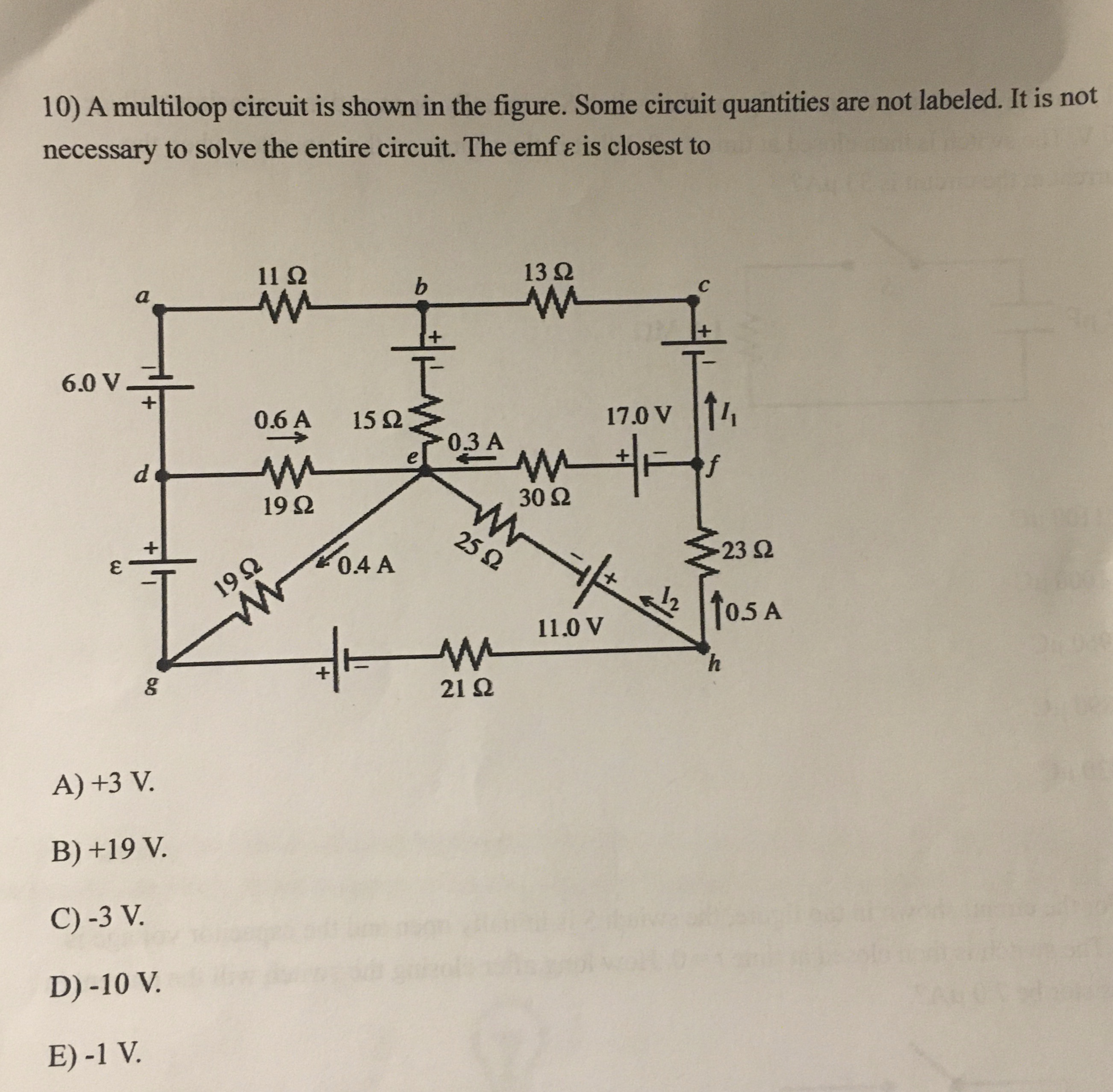 Solved 10) A multiloop circuit is shown in the figure. Some | Chegg.com