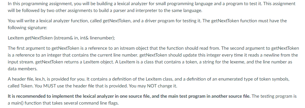 Solved LEX.H FILE /* * lex.h * * CS280 * Fall | Chegg.com