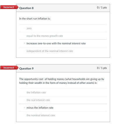 Solved Question 8 In the short run inflation is: zero equal | Chegg.com