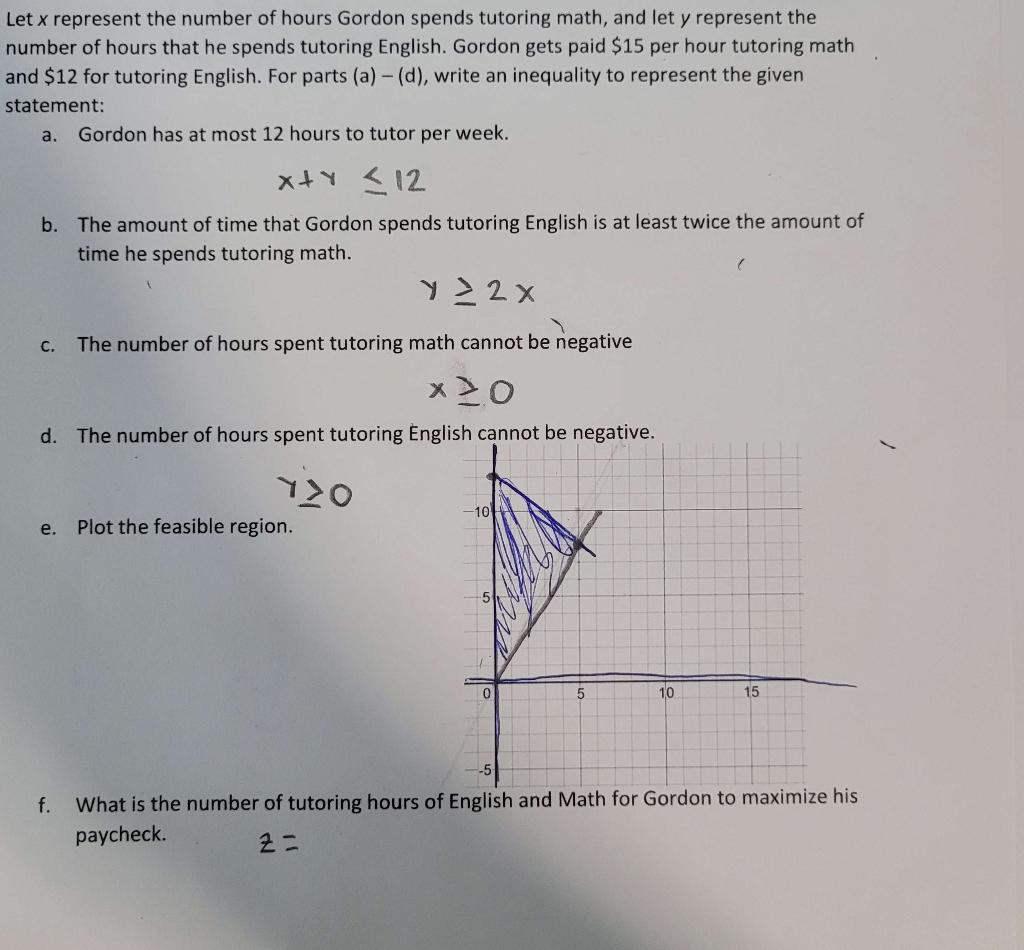 Solved eet x represent the number of hours Gordon spends | Chegg.com