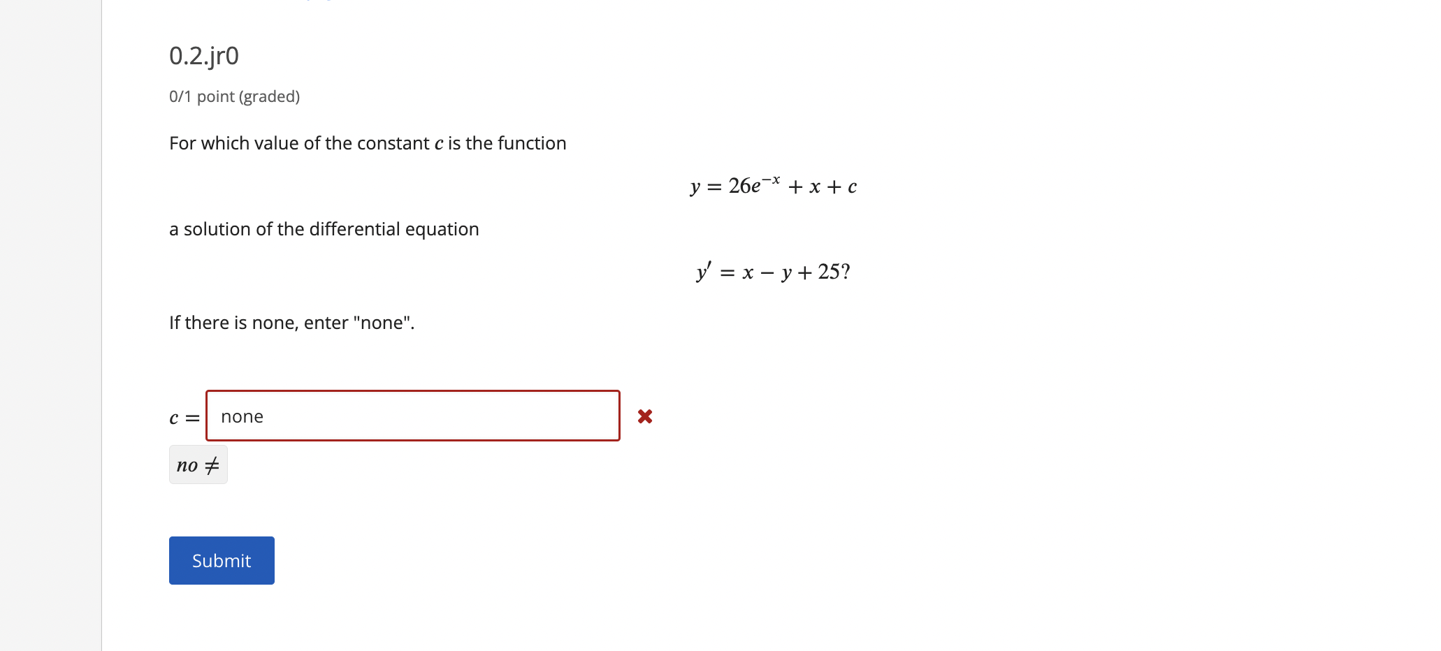 Solved 0/1 point (graded) For which value of the constant c | Chegg.com