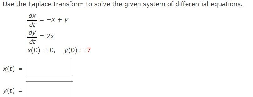 Solved Use the Laplace transform to solve the given system | Chegg.com