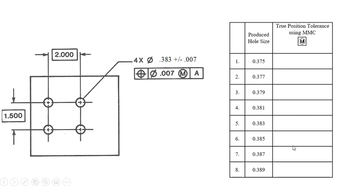 Solved Produced Hole Size True Position Tolerance using MMC | Chegg.com