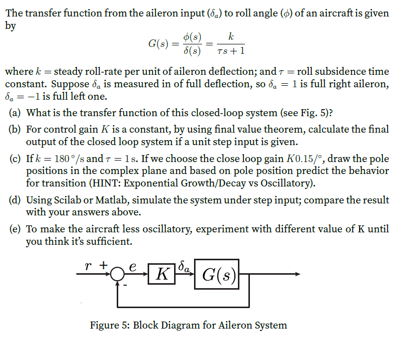 The transfer function from the aileron input (8) to | Chegg.com