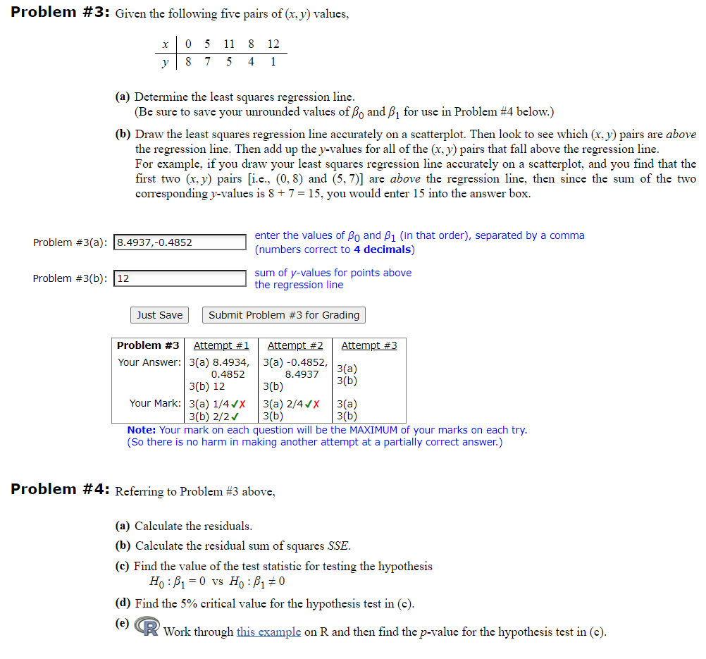 Solved Problem #3: Given the following five pairs of (x,y) | Chegg.com