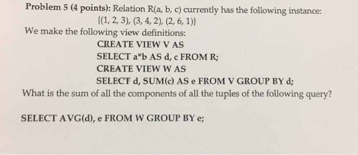 Solved Problem 5 (4 points): Relation R(a, b, c) currently | Chegg.com