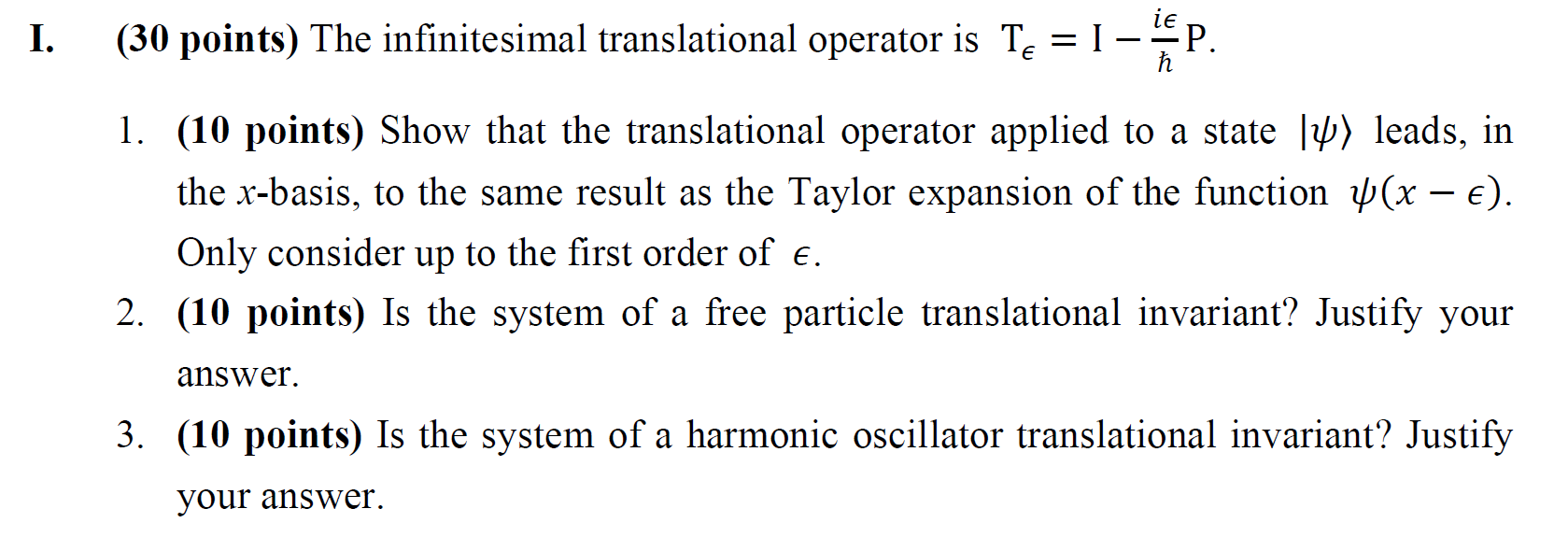 Solved I. (30 points) The infinitesimal translational | Chegg.com