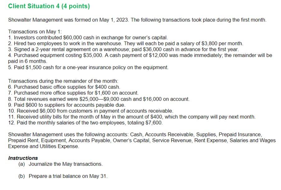 Solved Client Situation 4 (4 points) Showalter Management | Chegg.com