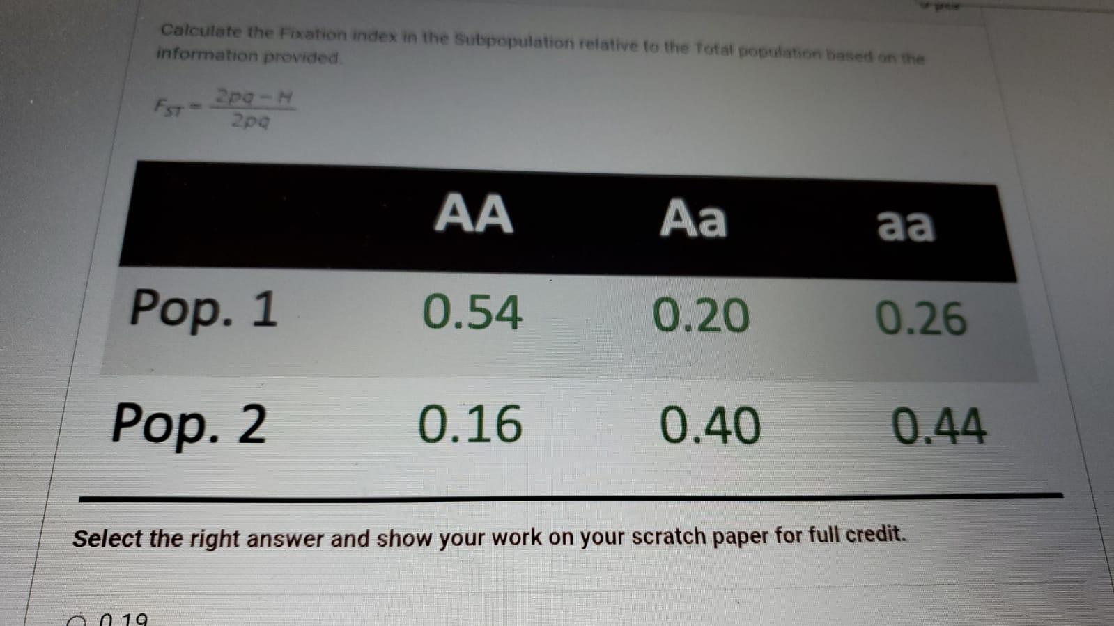 Solved Calculate the Fixation index in the subpopulation | Chegg.com